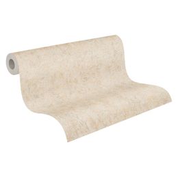 A.S. Cr&eacute;ation Vliestapete &raquo;Strukturtapete Metallic&laquo; abstrakt gl&auml;nzend organisch glatt Tapete Putzoptik Glatt Tapeten Wohnzimmer Schlafzimmer K&uuml;che Flur B&uuml;ro beige 