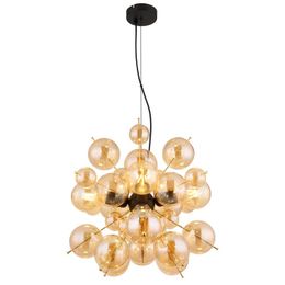 Globo LIGHTING H&auml;ngeleuchte &raquo;UDO&laquo; E27 1 Stk. H&auml;ngelampe Metall schwarz goldfarben Glaskugeln amber 2 Glasgr&ouml;&szlig;en gold &Oslash; 51,5cm H: 120cm, 1 Stk.
