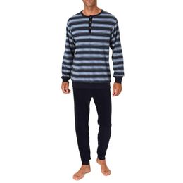 Normann Langarm Schlafanzug Pyjama Frottee B&uuml;ndchen in blau | Gr.: 54