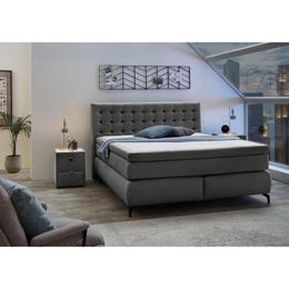 Jockenh&ouml;fer Boxspringbett &raquo;Jessica inklusive 9cm Kaltschaum-Topper&laquo; und 7-Zonen-TTFK-Matratze (H3,H3/H4 oder H4), Liegefl&auml;che 180x200cm grau Bezug Bett: 100% 