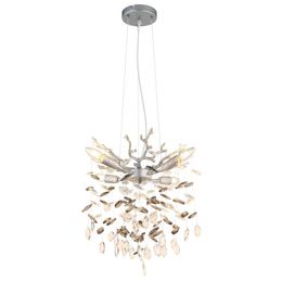 Globo LIGHTING H&auml;ngeleuchte &raquo;QUEENA&laquo; E14 1 Stk. Kristall Luster f&uuml;r Wohn- & Esszimmer, H&ouml;he k&uuml;rzbar silber 4, H: 120cm, 1 Stk.