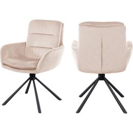 Salesfever Esszimmerstuhl &raquo;Pizzo Eleganter Armlehnstuhl&laquo; () 1 Stk.Cord-Esszimmersessel mit 360&deg; Drehkomfort schwarz Metall, Nylon, Polyester B/H/T: 