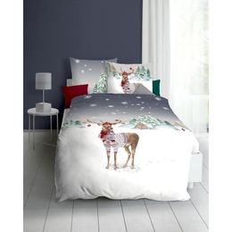 Kaeppel Bettw&auml;sche &raquo;Weihnachtshirsch&laquo; 2 Stk. grau Feinbiber, Obermaterial: 100% Baumwolle B/L: 140cm x 200cm, Feinbiber, B/L: 70cm x 90cm, 2 Stk.