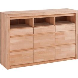 OTTO home Kommode &raquo;Silkeborg Fronten & Leisten aus Massivholz, Kospus aus Melamin&laquo; B/T/H 130/35/85 cm. 3 offene und 6 geschlossene F&auml;cher beige Holz 
