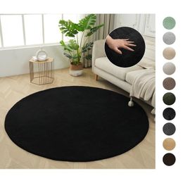 OTTO home Teppich &raquo;Cali&laquo; rund 16 mm H&ouml;he Uni-Farben, kuschelig, & weich, waschbar, Wohnzimmer, Schlafzimmer schwarz Kunstfaser, Microfaser &Oslash; 180cm 1 