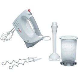 Bosch Handmixer &raquo;CleverMixx MFQ3540 Edelst. R&uuml;hrbesen/Knethaken, Mixfu&szlig;, wei&szlig;/grau&laquo; 450 W Becher, 5 Stufen, Turbotaste, Auswurftaste, Made in Europe 