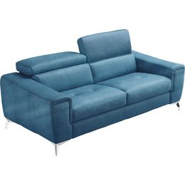 Egoitaliano Schlafsofa &raquo;Francine Designsofa, Loungesofa mit Dauerschlaffunktion, Breite 233 cm&laquo; Bettfunktion, Luxus-Microfaser Lederoptik, ozeanblau, Fu&szlig;farbe 