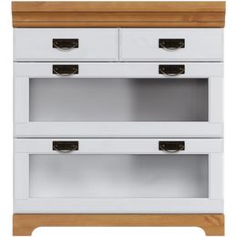 OTTO home Unterschrank &raquo;R&uuml;gen&laquo; Breite 80 cm, Kiefer massiv, Schubk&auml;sten mit Glaseinsatz wei&szlig; Massivholz B/H/T: 80cm x 88cm x 60cm, Schubladen: 4 Stk.