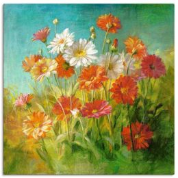 Artland Leinwandbild &raquo;Gemalte G&auml;nsebl&uuml;mchen&laquo; Blumen 1 Stk. tlg. auf Holzrahmen gespannt gr&uuml;n Leinwand B/H/T: 70cm x 70cm, Leinwandbild Blumen quadratisch, 1 