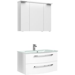 Badm&ouml;bel-Set &raquo;Serie 4005, vormontiert, Glaswaschbecken, Spiegelschrank&laquo; Set, 3 Stk. tlg. wei&szlig; Holzwerkstoff Einheitsgr&ouml;&szlig;e