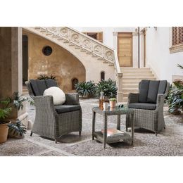 Destiny Balkonset &raquo;LUNA MERANO 2 Se + Beistelltisch 46x46cm, vintage grau&laquo; Set, 3 Stk. tlg. Aluminium, Polyrattan grau Aluminium, Polyester, Polyrattan 