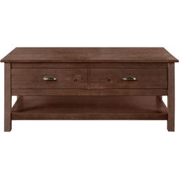 OTTO home Couchtisch &raquo;Schr&ouml;der&laquo; mit 2 Schubladen und 1 Einlegeboden, aus massivem Kiefernholz braun B/H/T: 110cm x 45cm x 50cm