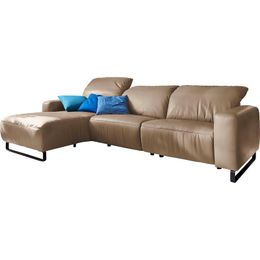 Home Affaire Ecksofa &raquo;Juist L-Form&laquo; mit Kopfteilverstellung und schwarzen Metallkufen braun NaturLEDER (echtes Rindsleder);Luxus-Microfaser Lederoptik