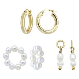 Firetti Damen Paar Creolen &raquo;Multipack Schmuck Geschenk Silber 925 Ohrschmuck Ohrringe Charm&laquo; mit S&uuml;&szlig;wasserzuchtperle gold 17mm, Perlen Silber 925 (