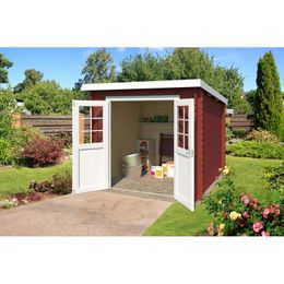 Lasita Maja Gartenhaus &raquo;Indi 175&laquo; Blockbohlenhaus 28mm rot Massivholz ohne Fu&szlig;boden, ohne Dacheindeckung