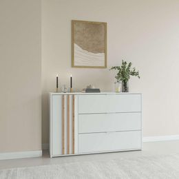 OTTO home Kommode &raquo;Kommode Caleera mit Dreht&uuml;r, 3 Schubladen und MDF-Lamellen&laquo; Kommode B/H/T 125/79,8/35 cm wei&szlig; MDF, Melamin B/H/T: 125cm x 80cm x 