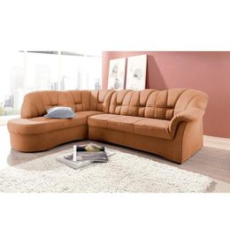 DOMO collection Ecksofa &raquo;Papenburg, zeitlose R&uuml;ckensteppung, elegante Armlehne, L-Form&laquo; mit Ottomane, wahlweise mit Bettfunktion orange Kunstleder 