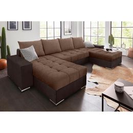 Collection AB Wohnlandschaft &raquo;Josy XL U-Form, Breite: 313 cm&laquo; Schlaffunktion, Bettkasten & 2 Zierkissen, Federkern braun 100% Polyester B/H/T: 313cm x