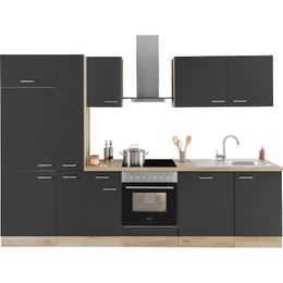 Optifit K&uuml;chenzeile &raquo;Iver Breite 300 cm&laquo; mit Hanseatic E-Ger&auml;ten, inkl. K&uuml;hlschrank grau B/H/T: 300cm x 207cm x 60cm