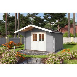 Lasita Maja Gartenhaus &raquo;Viljandi 34&laquo; Blockbohlenhaus 34mm grau Massivholz ohne Fu&szlig;boden, ohne Dacheindeckung