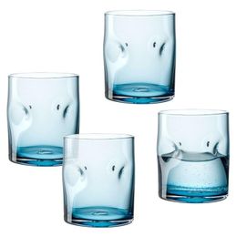 Leonardo Gl&auml;ser-Set &raquo;Trinkglas VESUVIO, 300 ml, 4er-Set&laquo; konische Form, markantes Design - mit Einquetschungen blau Glas &Oslash; 7,5cm x 9cm, 300ml, 4 Stk.