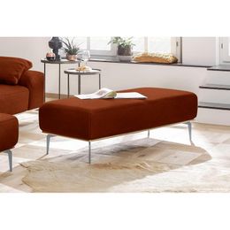 W.Schillig Polsterhocker &raquo;run&laquo; mit elegantem Holzsockel, F&uuml;&szlig;e in Silber matt, Breite 150 cm orange Flachgewebe W82 Q2 (74% Polyacryl, 26% Polyester) B