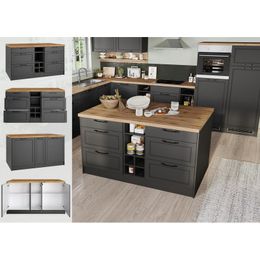 KOCHSTATION K&uuml;cheninsel &raquo;KS-Lana, Breite 153 cm&laquo; MDF-Fronten, Arbeitsplatte 38mm stark grau B/H/T: 153cm x 86cm x 100cm, Typ 2mit Ausz&uuml;gen