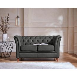 Home Affaire Chesterfield-Sofa &raquo;Reims&laquo; mit echter Chesterfield-Knopfheftung, hochwertige Verarbeitung grau Samtoptik (100% Polyester) B/H/T: 150cm x 