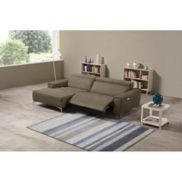 Egoitaliano Ecksofa &raquo;Suzette, Designsofa mit hohem Sitzkomfort&laquo; mit Recamiere, inkl. 1 elektronischen Relaxfunktion, L-Form grau Leder &raquo;BULL&laquo; (echtes Rindsleder).