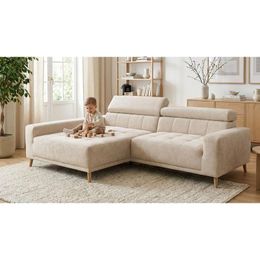 OTTO home Ecksofa &raquo;Greevy 248 x 172 cm mit Steppungen, f&uuml;r g&auml;ngige Saugroboter geeignet&laquo; Kopfteile verstellbar, L-Form, aus Pet Friendly Bezug beige 