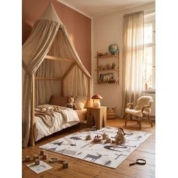 KADIMA DESIGN Kinderteppich Dinosaurier Waschbar Rutschfest Spielteppich in Creme | Gr.: 160cm rund
