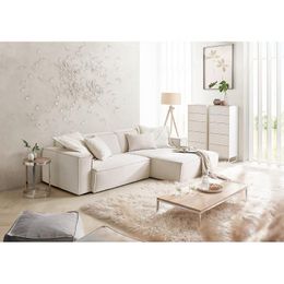 3C Candy Ecksofa &raquo;Matteo in elegant, kubischer Formensprache, bequem, L-Form&laquo; mit auff&auml;lliger Kedernaht, Feincord-Bezug, Lounge-Charakter wei&szlig; 95% 