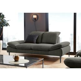 W.Schillig 2-Sitzer &raquo;enjoy&MORE&laquo; Sitztiefenverstellung, F&uuml;&szlig;e schwarz pulverbeschichtet, Breite 202 cm gr&uuml;n Chenille-Flachgewebe R66 (85% Polyester, 15