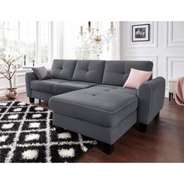 Sit & More sit&more Ecksofa &raquo;Varese L-Form&laquo; mit Federkern, wahlweise mit Schlaffunktion und Stauraum grau Bedruckte Microfaser (100% Polyester);Luxus-Microfaser 