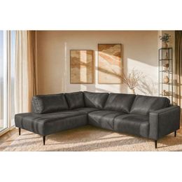 OTTO home Ecksofa &raquo;Fumone, Lederoptik oder Soft-Touch Chenille&laquo; Breite 260, mit schwarzen Massivholzf&uuml;&szlig;en grau 35% Lederfasern; 65%Polyester B/H/T: 
