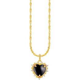 Thomas Sabo Damen Thomas Sabo Kette mit Anh&auml;nger &raquo;Heart Romance&laquo; mit Zirkonia (synth.), Saphir (synth.) schwarz-wei&szlig; 45, Silber 925 (recycelt), B: 