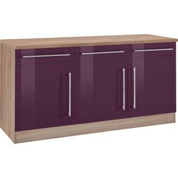 KOCHSTATION Unterschrank &raquo;KS-Samos&laquo; Breite 150 cm lila Holzwerkstoff eiche sonoma, B/H/T: 150cm x 85cm x 60cm, Schubladen: 3 Stk. T&uuml;ren: 3 Stk.