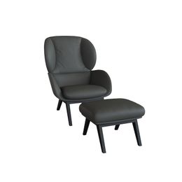 FLEXLUX Ohrensessel &raquo;Adria Designsessel, Loungesessel,&laquo; Stil & Komfort, organische Form, Fu&szlig; Holz schwarz grau 100% Echteder Echtleder, B/H/T: 78cm x 