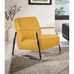W.Schillig Cocktailsessel &raquo;quadroo Designsessel, Loungesessel&laquo; mit bezogenen Armlehnen, Gestell in Chrom gl&auml;nzend gelb Velourgewebe V41 (100% 
