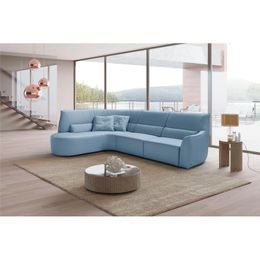 Egoitaliano Ecksofa &raquo;Puffy, extravagant & edel, Retro Designsofa, hoher Sitzkomfort, L-Form&laquo; mit Ottomane, wahlweise mit und ohne elektrischer Relaxfunktion blau 