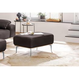 W.Schillig Polsterhocker &raquo;run&laquo; mit elegantem Holzsockel, F&uuml;&szlig;e in Silber matt, Breite 75 cm braun Longlife Xtra-Leder Z73: Naturwalkleder der 