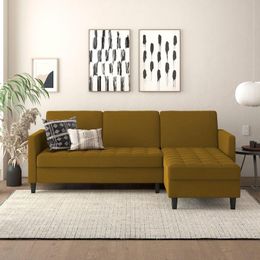 Ecksofa &raquo;Presley, L-Form,&laquo; Ecksofa mit Bett-Funktion und Stauraum, verstellbare R&uuml;ckenlehne gelb Webstoff, 100% Polyester B/H/T: 213cm x 83cm x 154cm,
