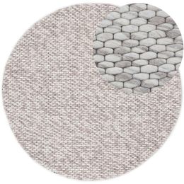 CarpetFine Wollteppich &raquo;Sina&laquo; rund 14 mm H&ouml;he grobe Struktur, Zeitloses Design, reine Wolle, Wohnzimmer braun Wolle &Oslash; 80cm 1 Stk., 14mm, &Oslash; 80cm