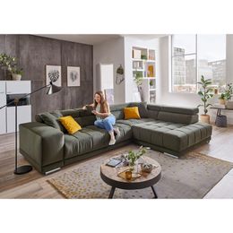 Die PlanBar Ecksofa &raquo;MP-IN15053 L-Form breiter Schenkel&laquo; mit Kopfteilverstellung, wahlweise mit manueller Vorziehbank grau 100% Polyester B/H/T: 323cm