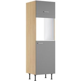 KOCHSTATION Backofenumbauschrank &raquo;KS-Lucy&laquo; Breite 60 cm, mit 1 T&uuml;r, 1 Klappe, Soft-Close, h&ouml;henverstellbare F&uuml;&szlig;e Eiche hell, B/H/T: 60cm x 211,8cm x 