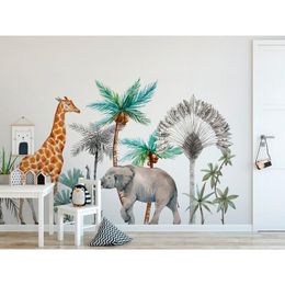 A.S. Cr&eacute;ation Vliestapete &raquo;Fototapete Safari Giraffe & Elefant Aquarelloptik&laquo; matt strukturiert bunt Vlies B/L: 2,55m x 3,5m, Rollen: 1