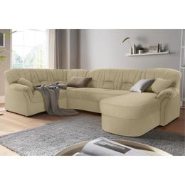 DOMO collection Wohnlandschaft &raquo;Bahia mit viel Platz, zeitloses Design, U-Form&laquo; wahlweise mit Bettfunktion beige Luxus-Microfaser (100% Polyester), 