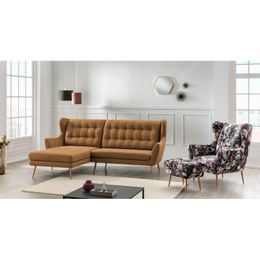 Home Affaire Ecksofa &raquo;Henry Louanne, L-Form&laquo; wahlweise mit Messingf&uuml;&szlig;en orange B/H/T: 250cm x 107cm x 173cm, Struktur grob, Recamiere links, 
