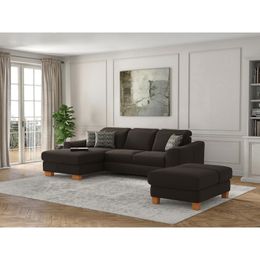 Sit & More sit&more Ecksofa &raquo;Dundee L-Form&laquo; mit Federkern und Massivholzf&uuml;&szlig;en, wahlweise mit Kopfteilverstellung braun B/H/T: 264cm x 86cm x 175cm, Luxus-