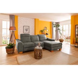 Home Affaire Ecksofa &raquo;Dundee L-Form&laquo; wahlweise mit Kopfteilverstellung und zus&auml;tzlich mit Schlaffunktion grau Luxus-Microfaser Florence (100% 
